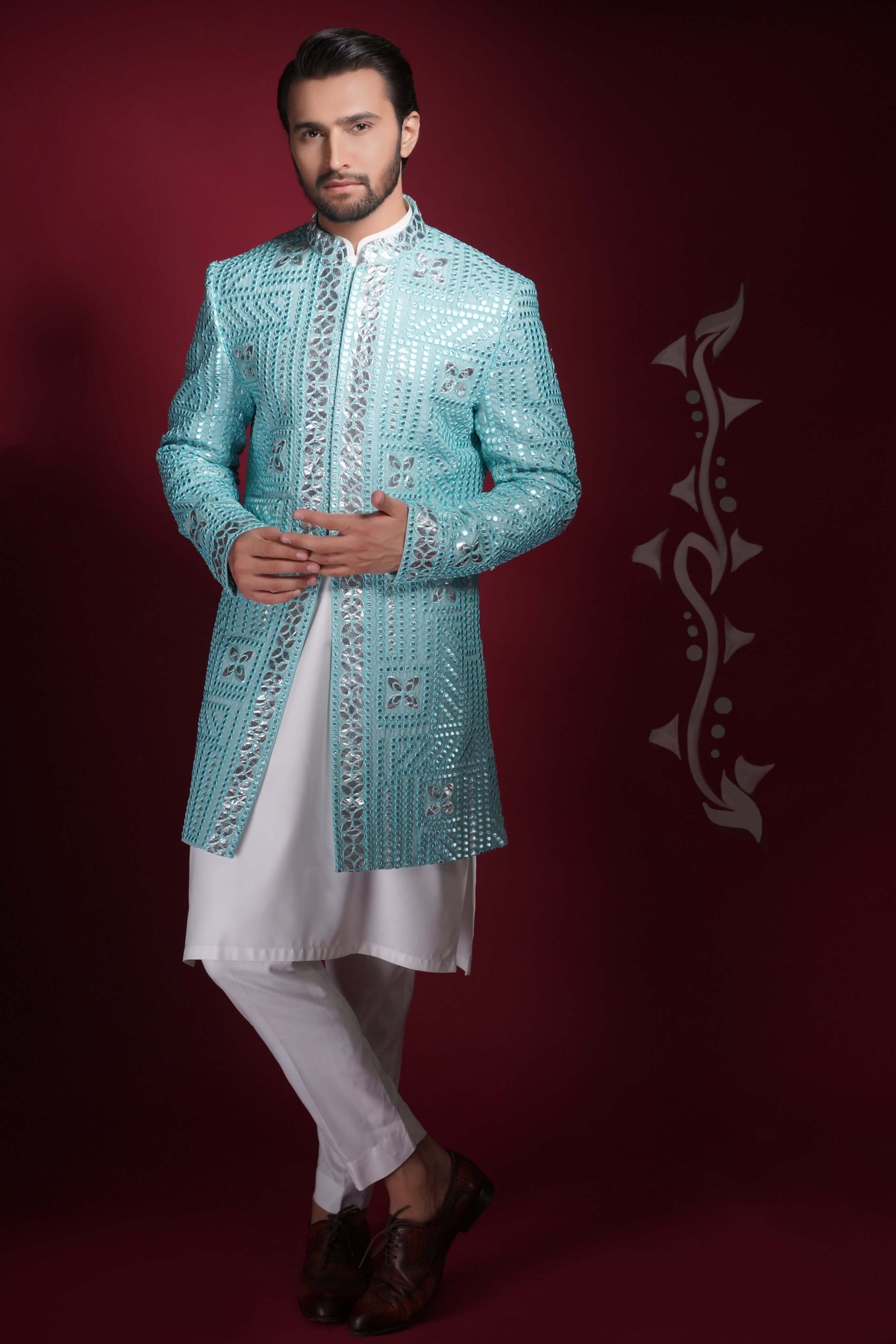Powder Blue Short Sherwani - Panni' 23 Fall. – The house of Arsalan Iqbal