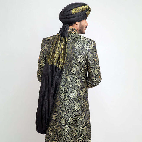 Deep Green Dragon Brocade Form-Fitted Sherwani – The house of Arsalan Iqbal